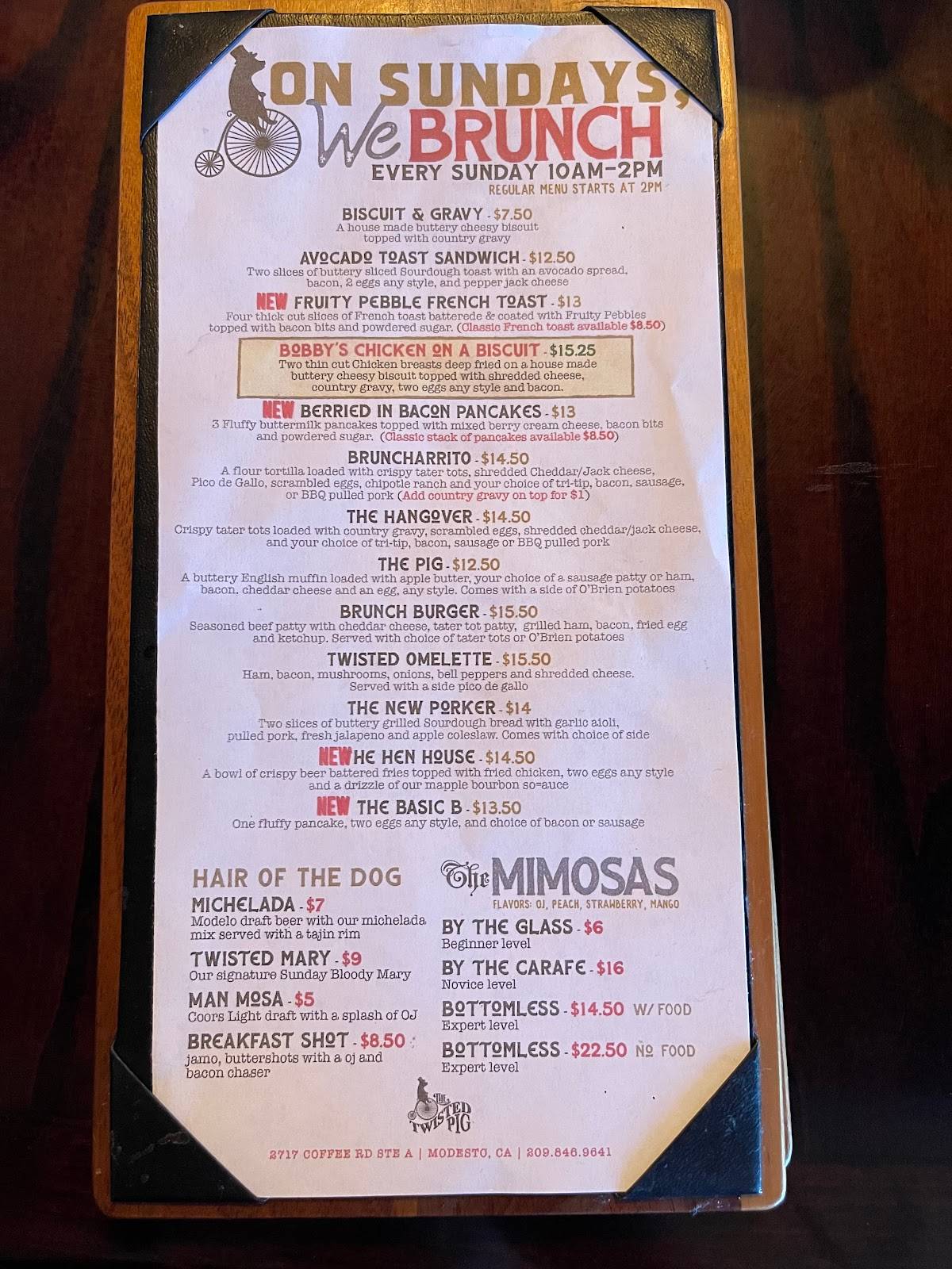 Menu at The Twisted Pig Bar and Grill, Modesto