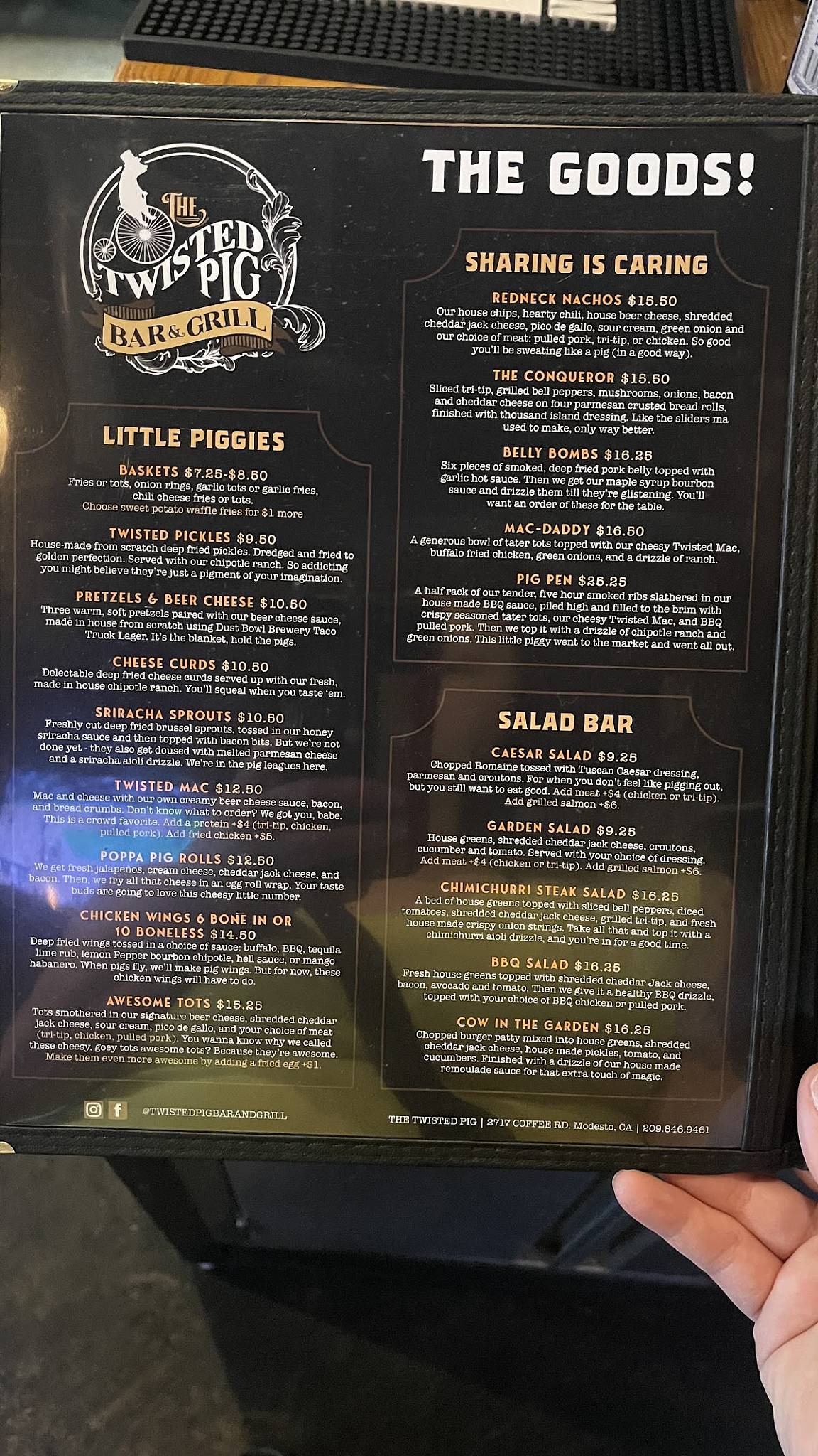 Menu at The Twisted Pig Bar and Grill, Modesto