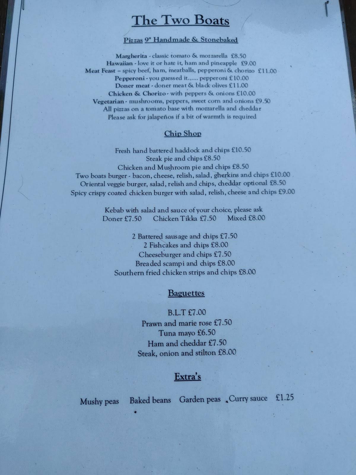 Menu at The Two Boats Inn pub & bar, Long Itchington