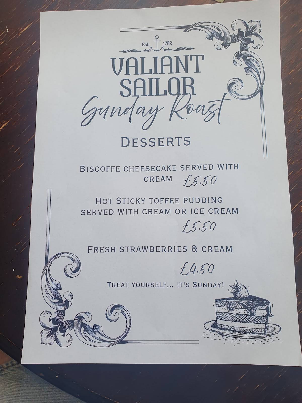 Menu at The Valiant Sailor pub & bar, Folkestone, New Dover Rd