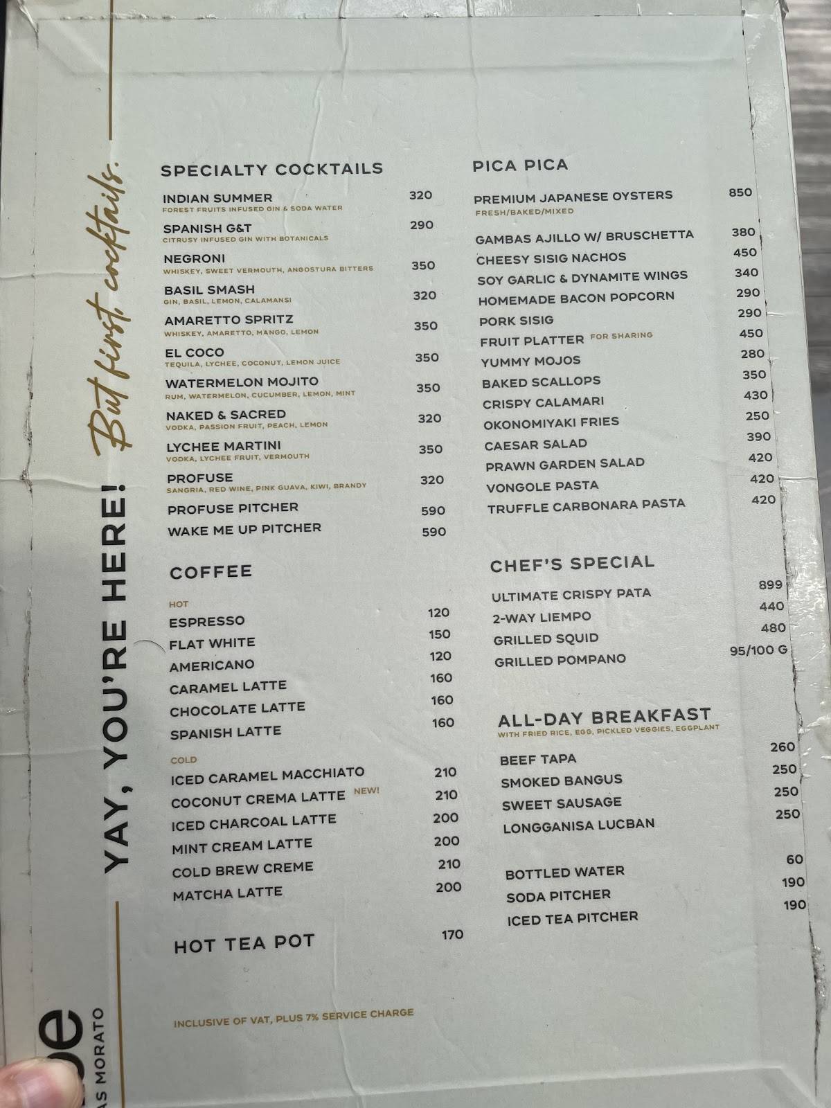 Menu at The Vibe Bar and Cafe, Quezon City