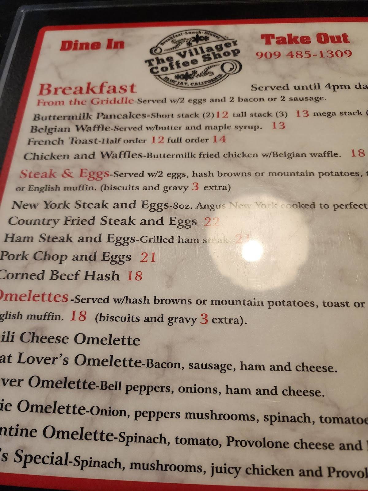 Carta del pub y bar The Villager Coffee Shop, Lake Arrowhead