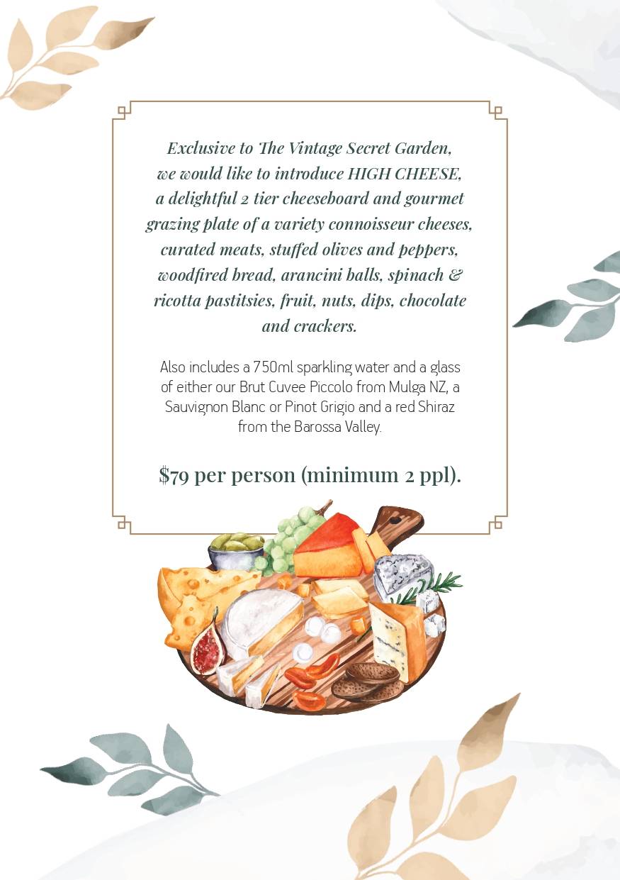 Menu at The Vintage Secret Garden restaurant, Galston