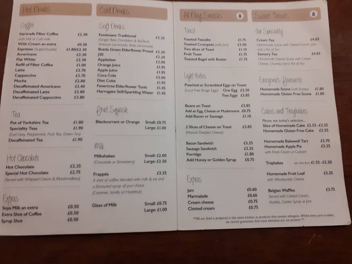 Menu at The Wakeman's House Cafe, Ripon