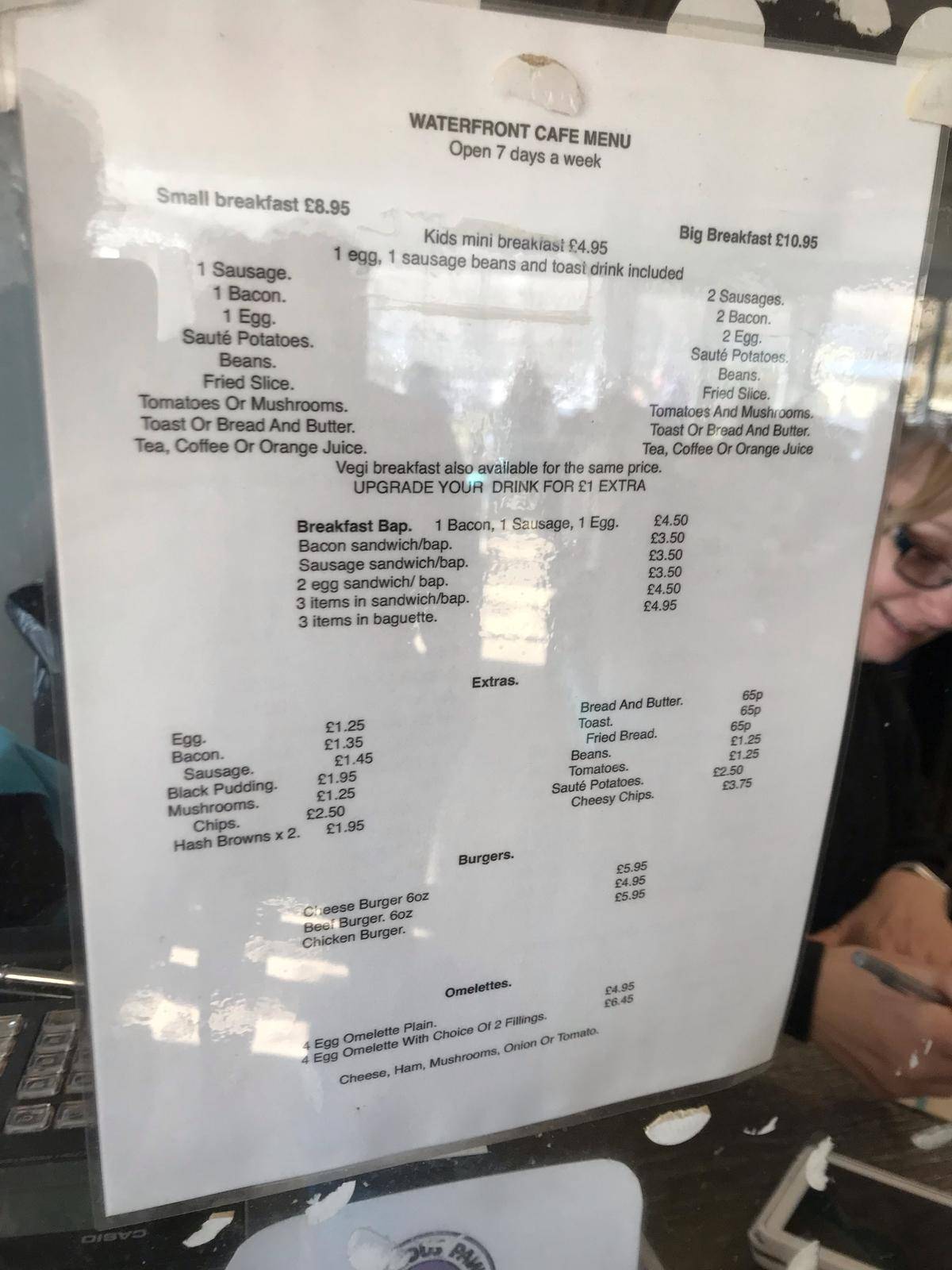 Menu at The Waterfront Diner cafe, Ipswich, Loraine Way