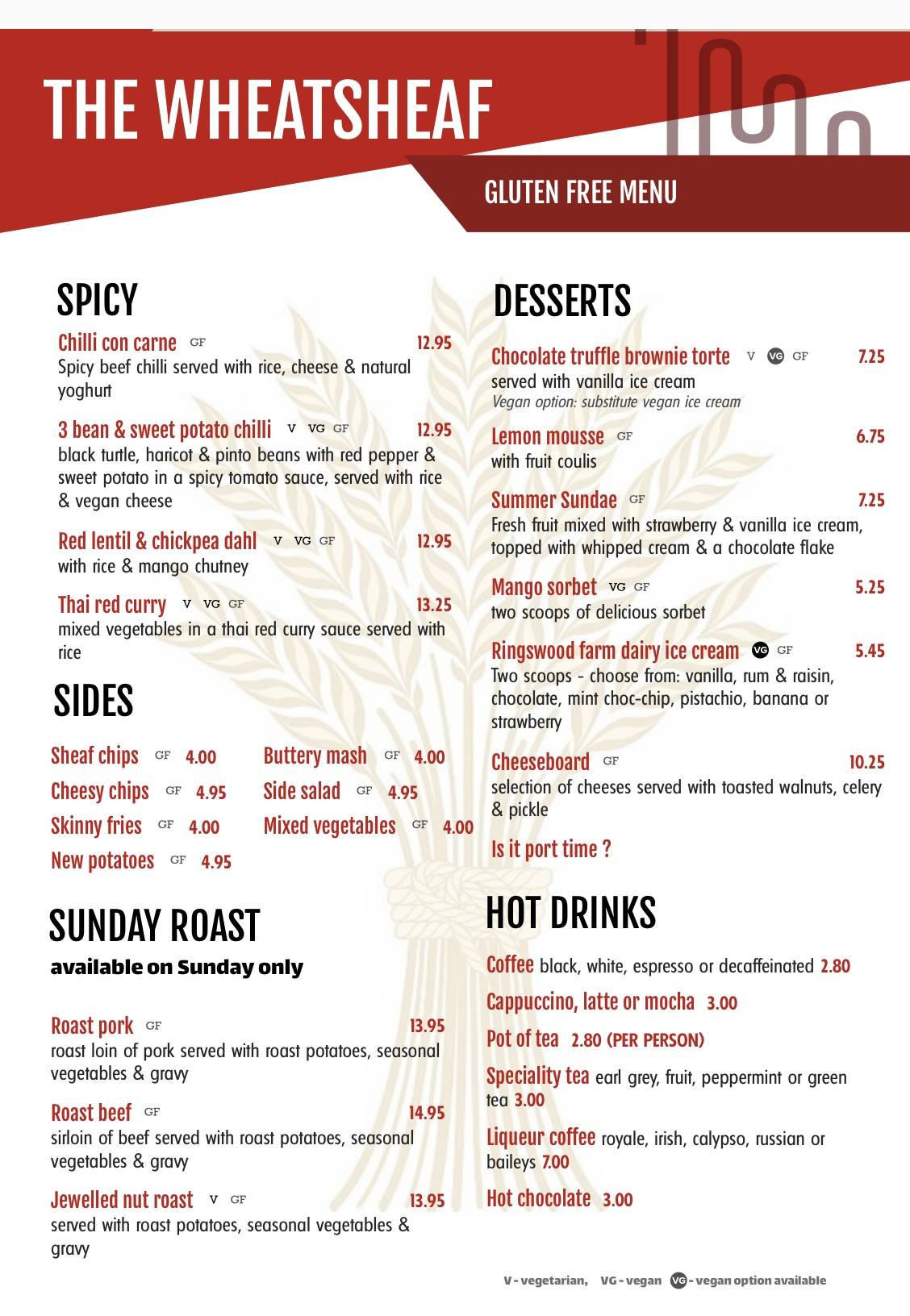 Menu at The Wheatsheaf pub & bar, Crick