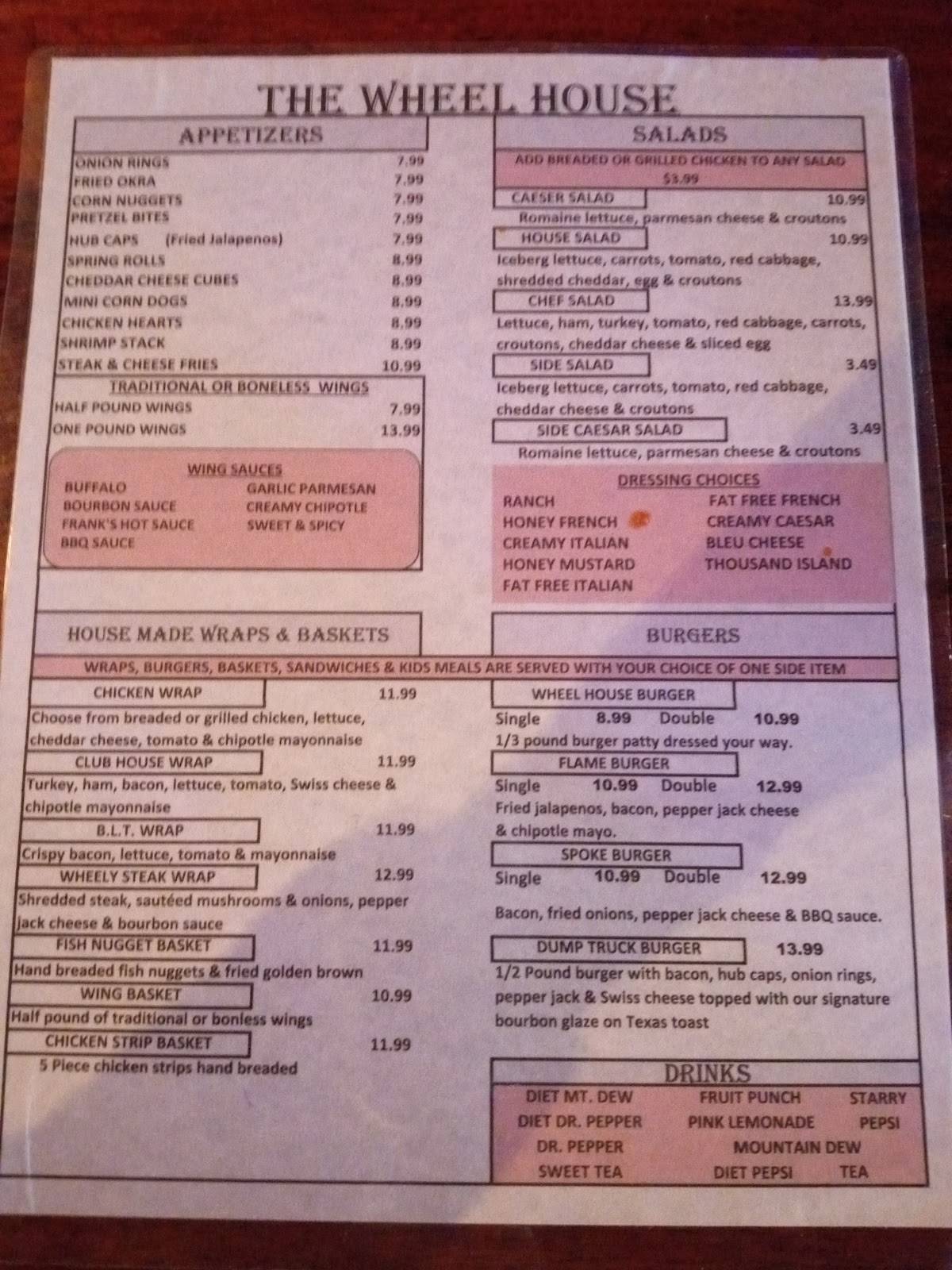 Menu at The Wheel House restaurant, Poseyville