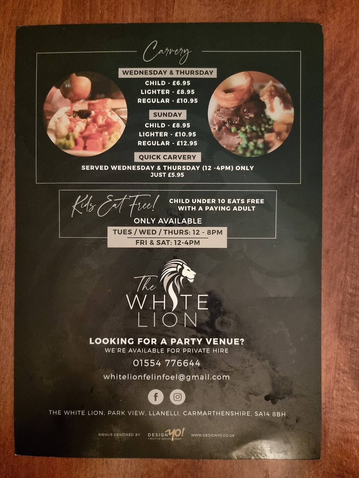 Menu at The White Lion pub & bar, Llanelli, White Lion