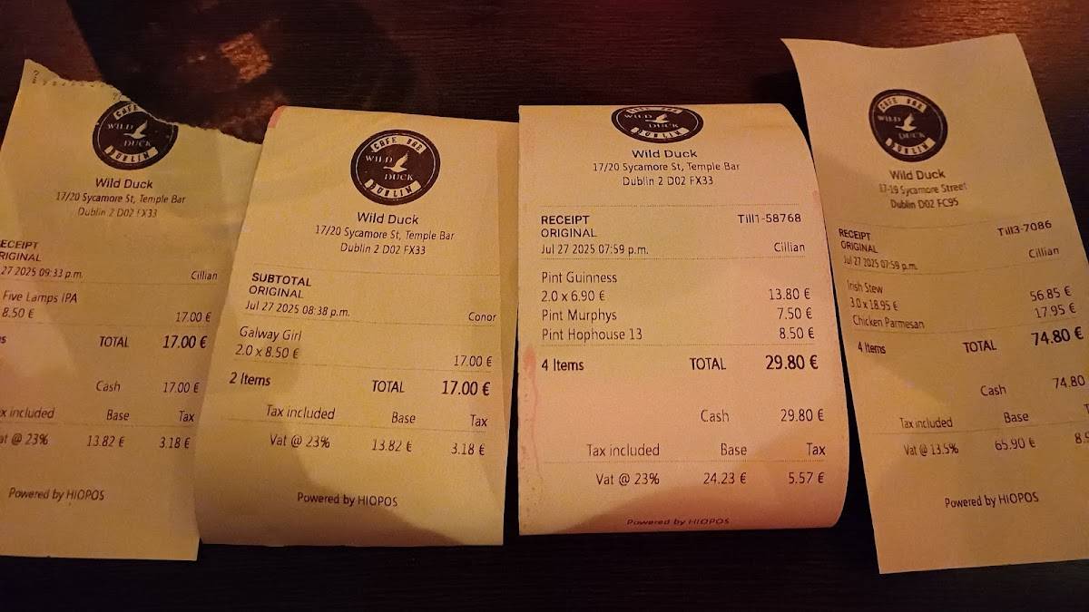 Menu at The Wild Duck Dublin pub & bar, Dublin