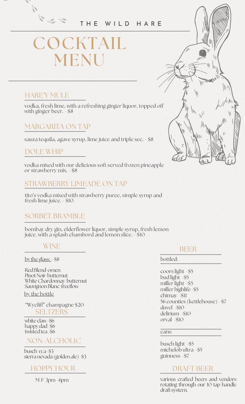 Menu at The Wild Hare pub & bar, Great Falls, 518 Central Ave