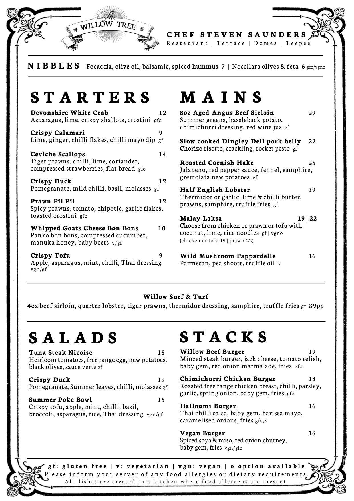 Menu at The Willow Tree pub & bar, Cambourne