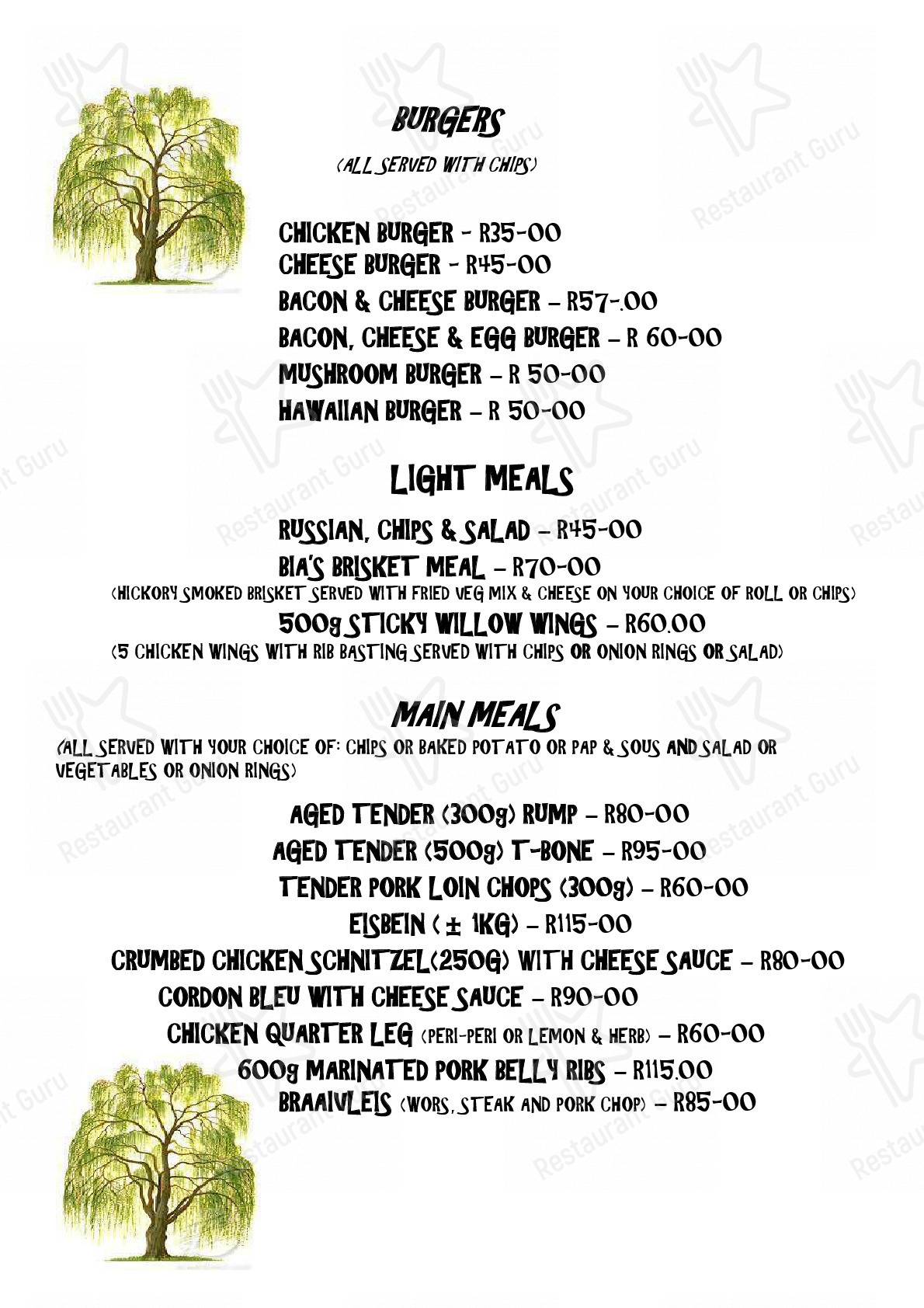 Menu at The Willow Tree Pub & Grill, Akasia