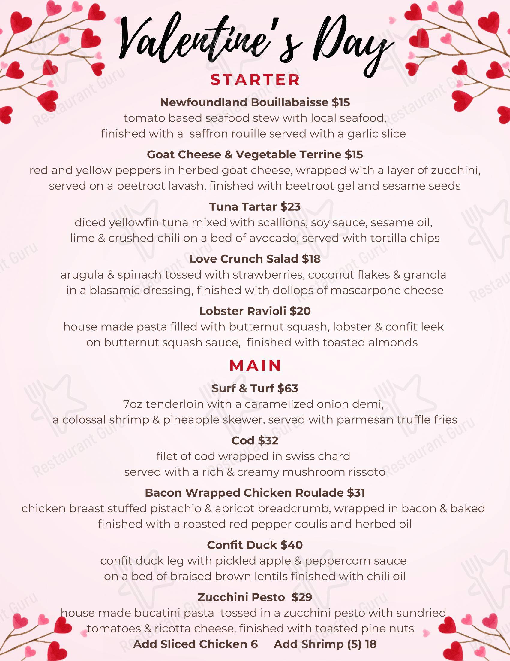 Menu at The Wine Cellar steakhouse, Corner Brook
