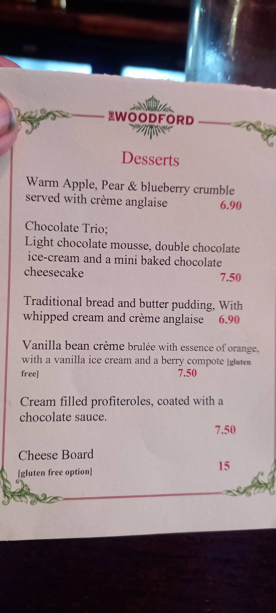 Menu at The Woodford pub & bar, Cork