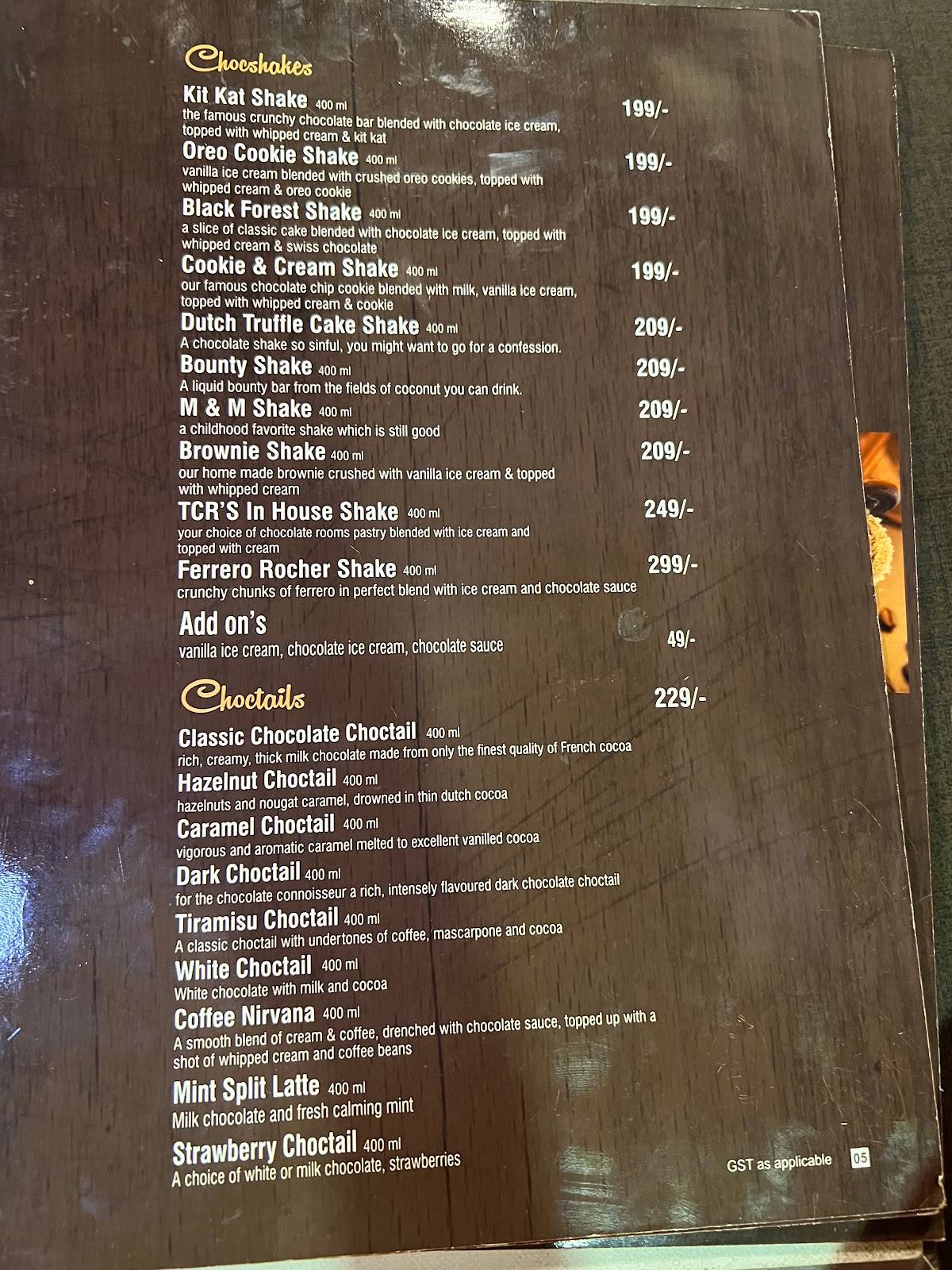 Menu at The Chocolate room, Patna, Boring Rd