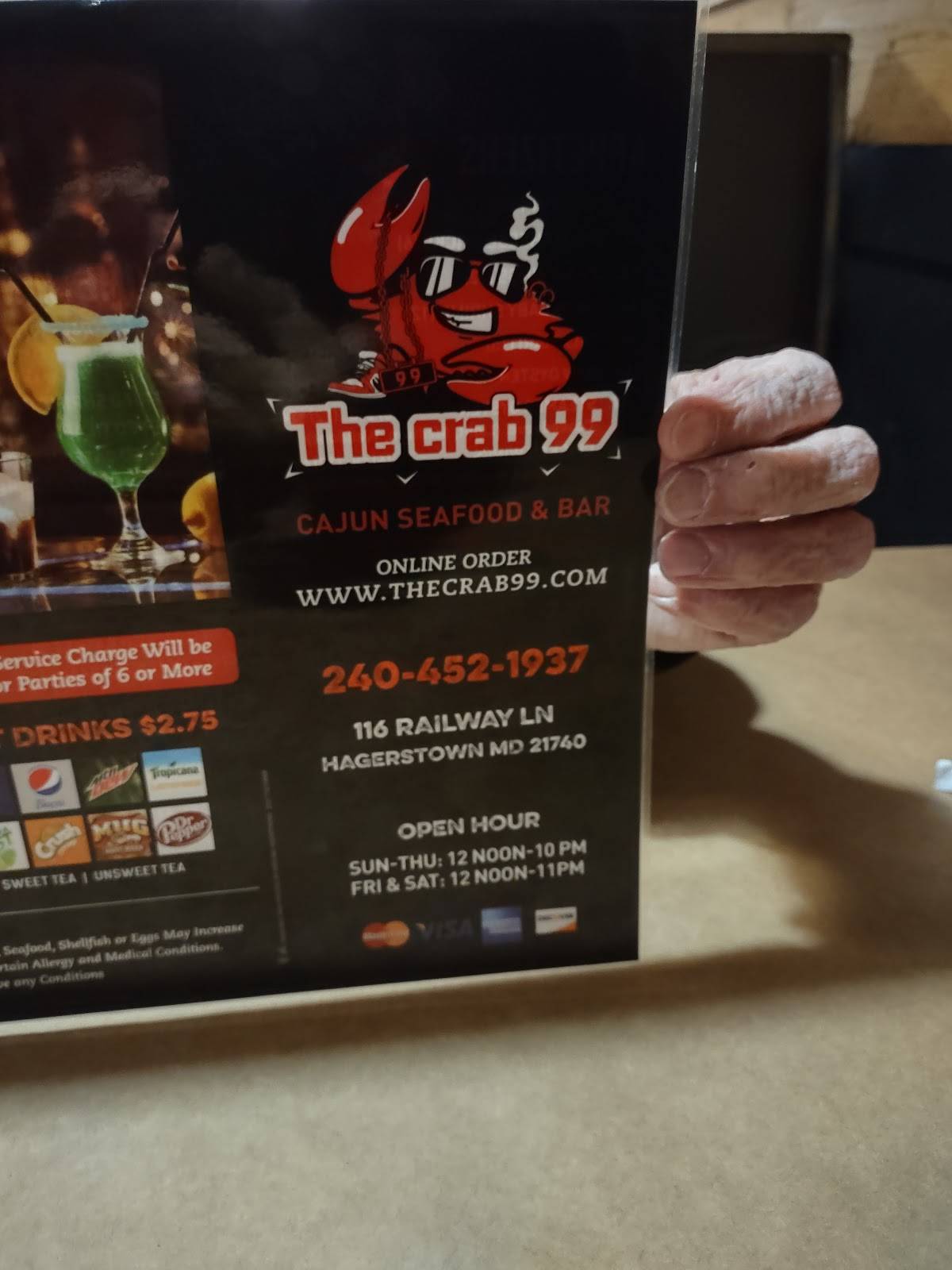 Menu at The Crab 99 restaurant, Hagerstown