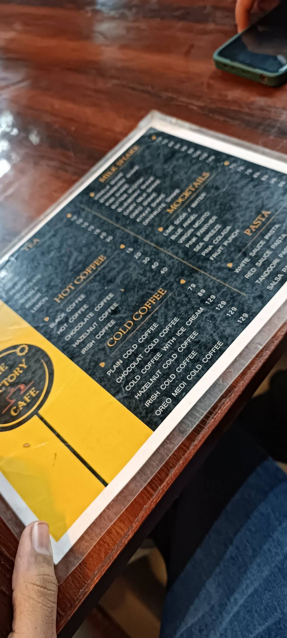 Menu at The factory cafe, Hardoi