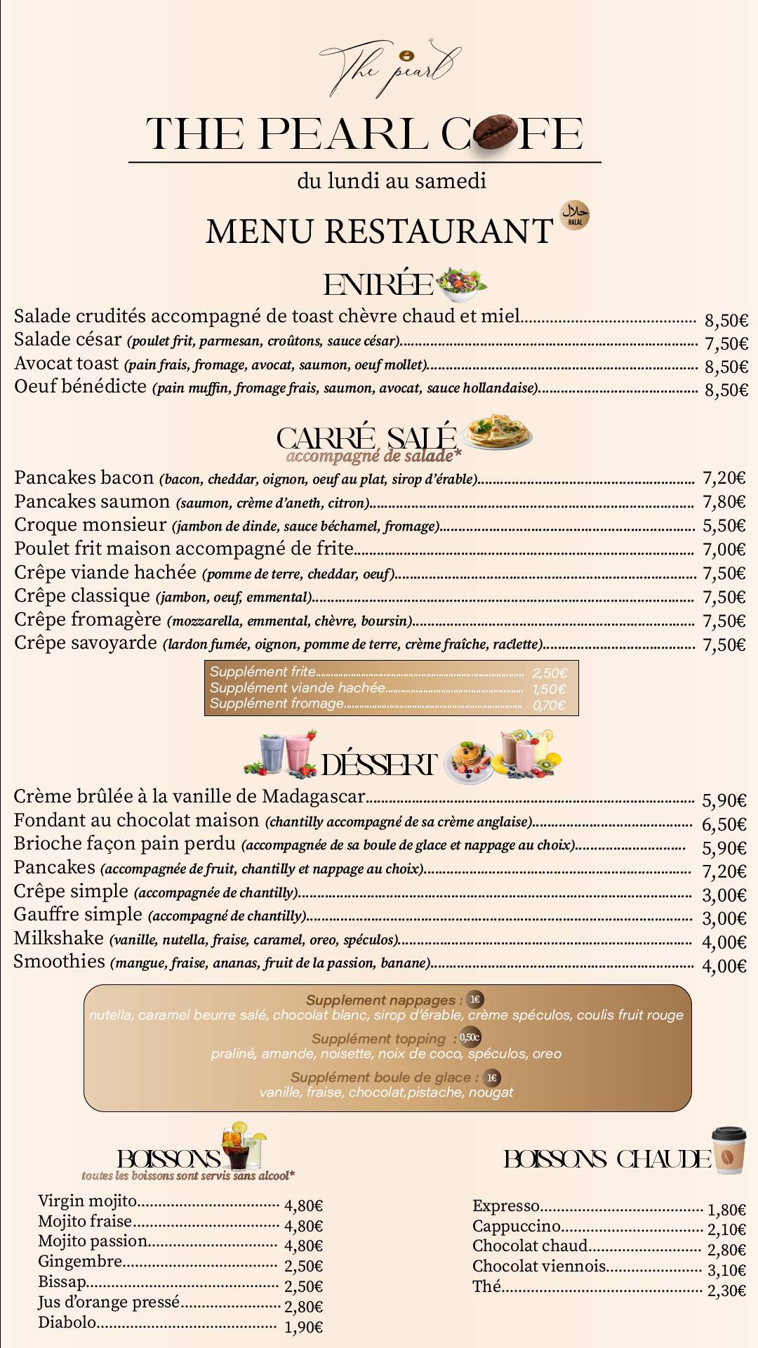 Menu at The pearl café, Troyes