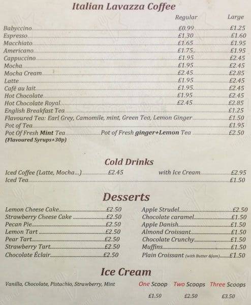 Menu at Chantal Cafe, London, 28 Ealing Broadway Shopping Centre