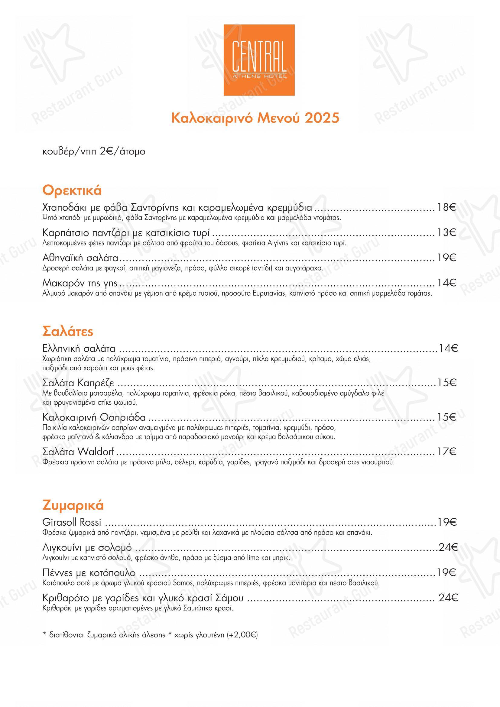 Menu at Thea Terrace, Athens
