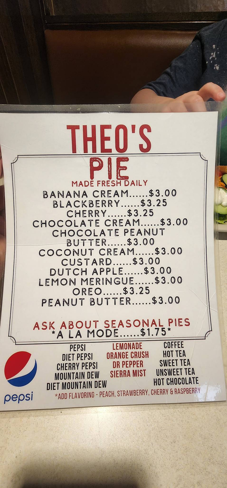 Menu at Theo's Restaurant, Cambridge