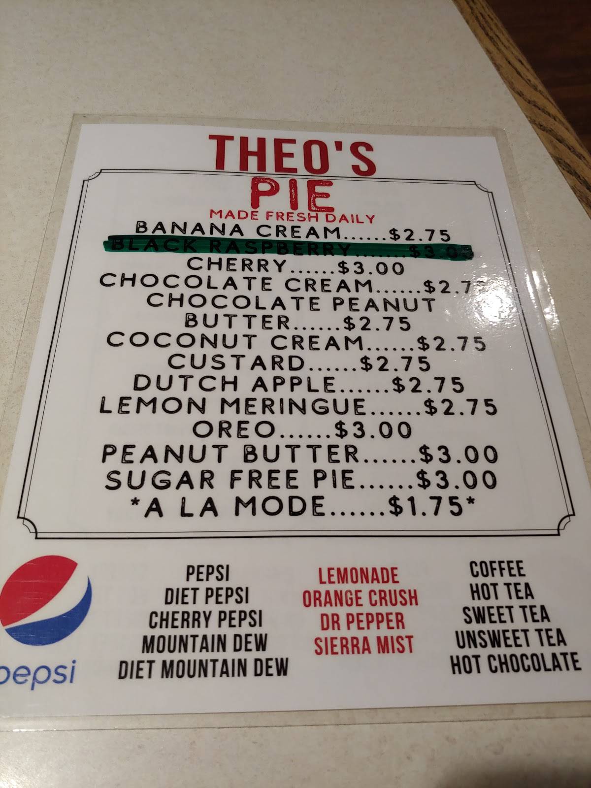 Menu at Theo's Restaurant, Cambridge