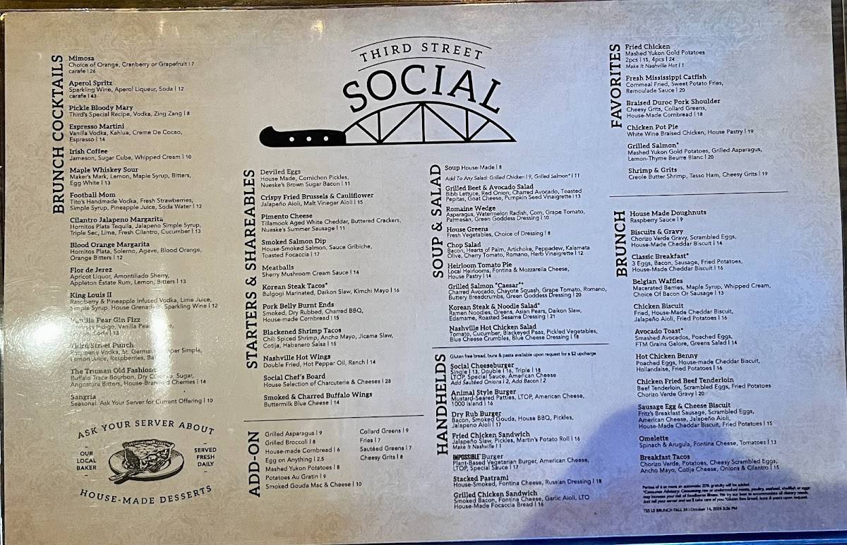 Menu at Third Street Social pub & bar, Lee's Summit