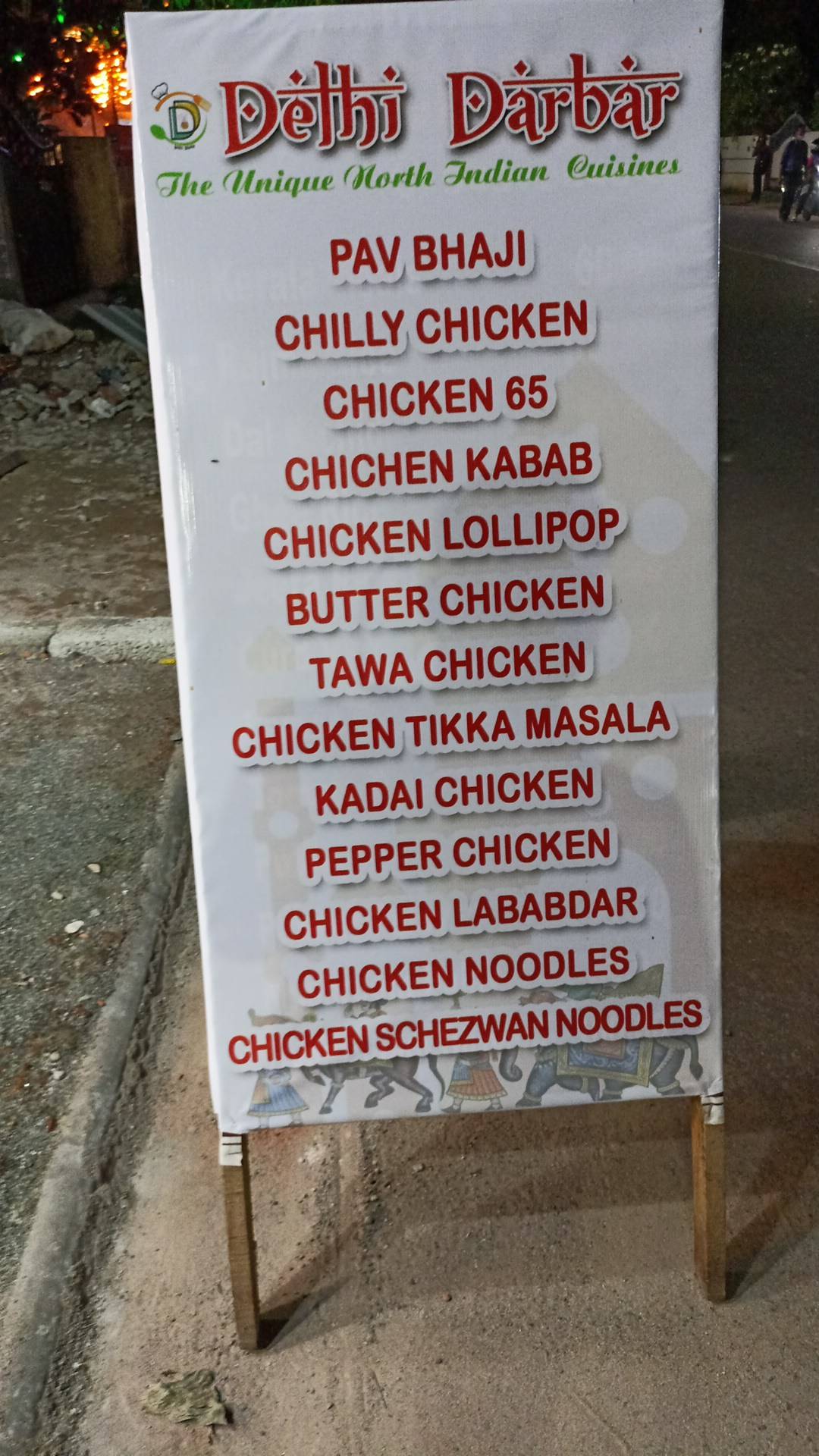 Menu at Delhi Darbar, Thiruvananthapuram