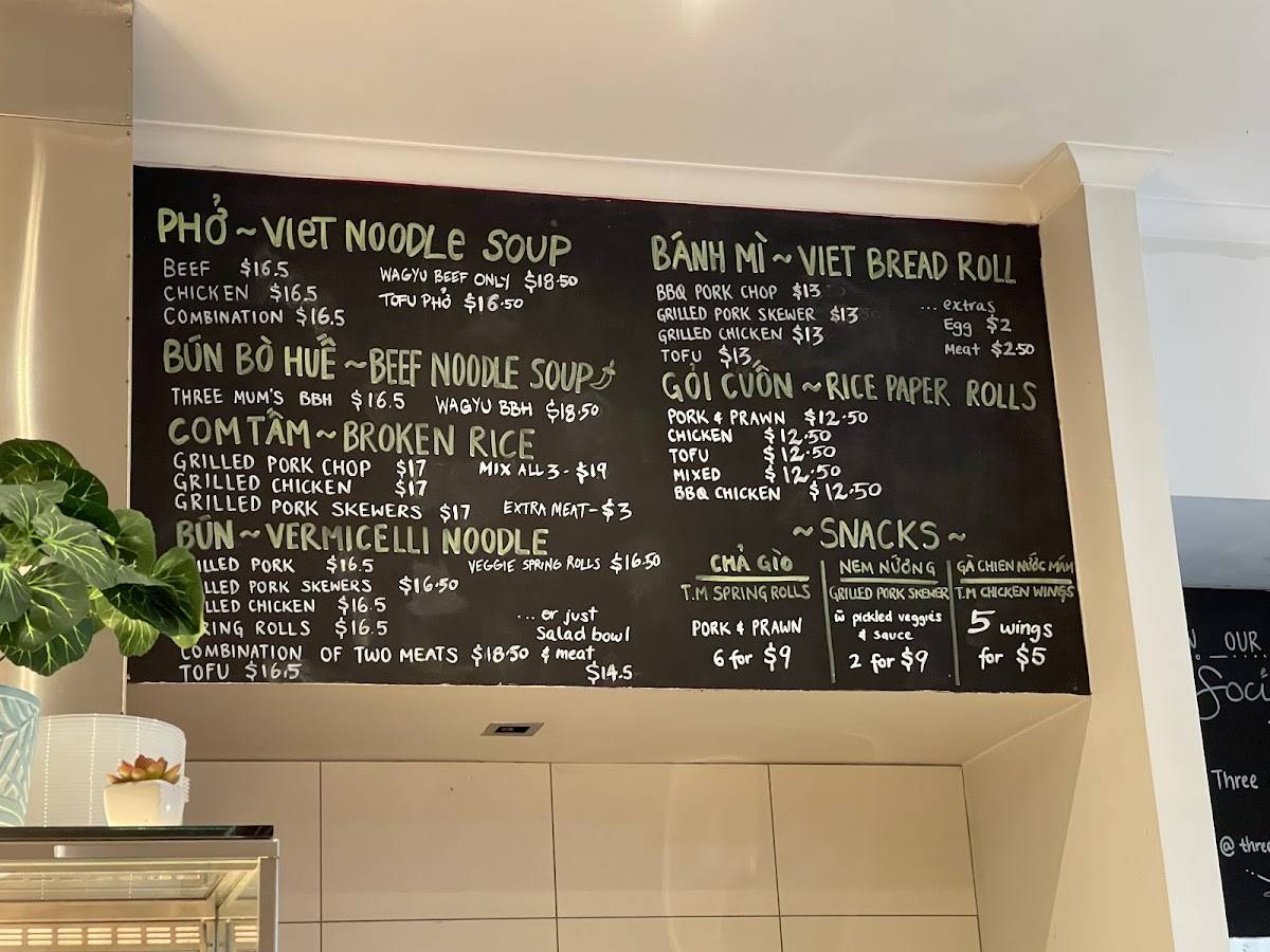 Menu at Three Mums Kitchen restaurant, Darwin City