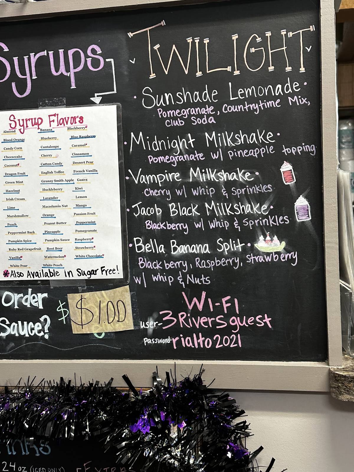 Menu at Three Rivers Resort Restaurant and Convenience Store, USA