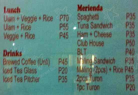 Menu at Tiffany Victorias Diner, Quezon City