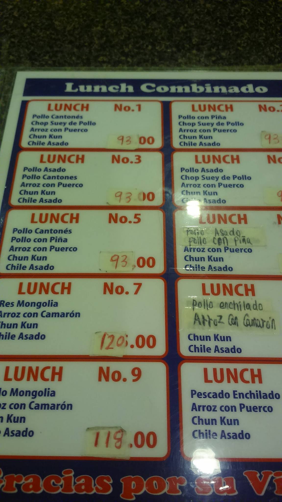 Carta del restaurante China King Buffet del Plaza China, Tijuana, Av. Cochimies 16210