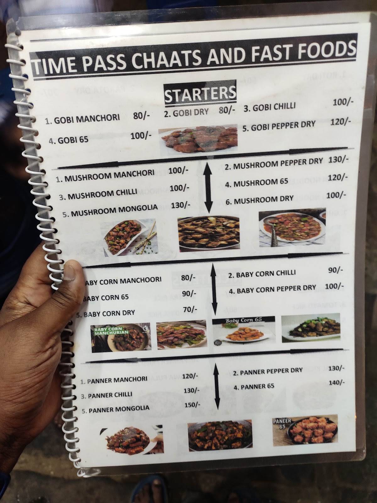 Menu at Time Pass Chats, Ballari
