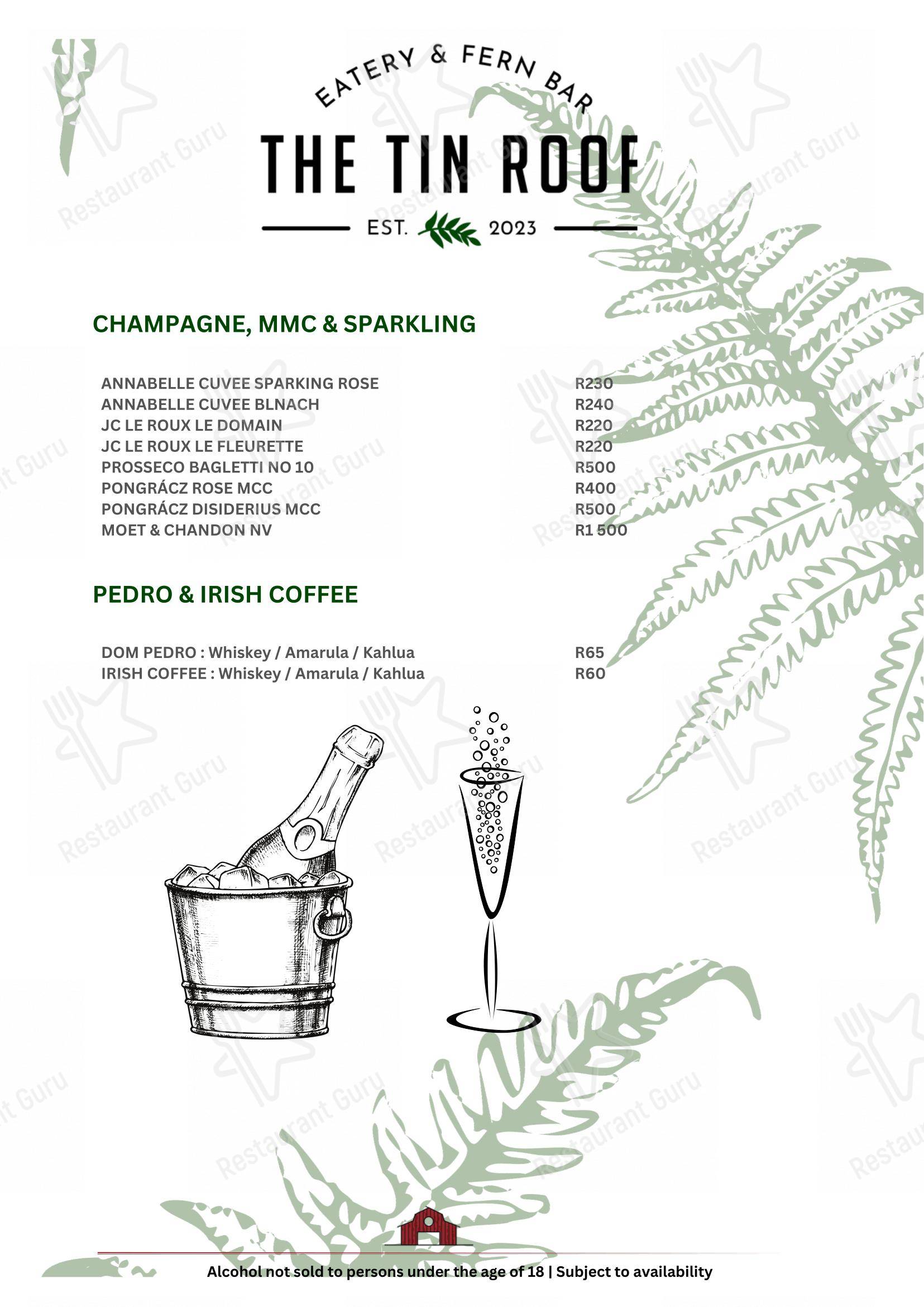 Menu at Tin Roof Restaurant / Eatery, Hartbeespoort