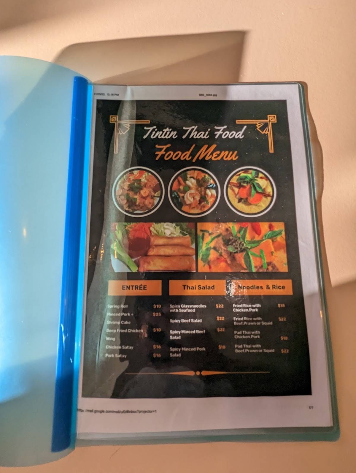 Menu at TinTin Thai Food restaurant, Mount Isa