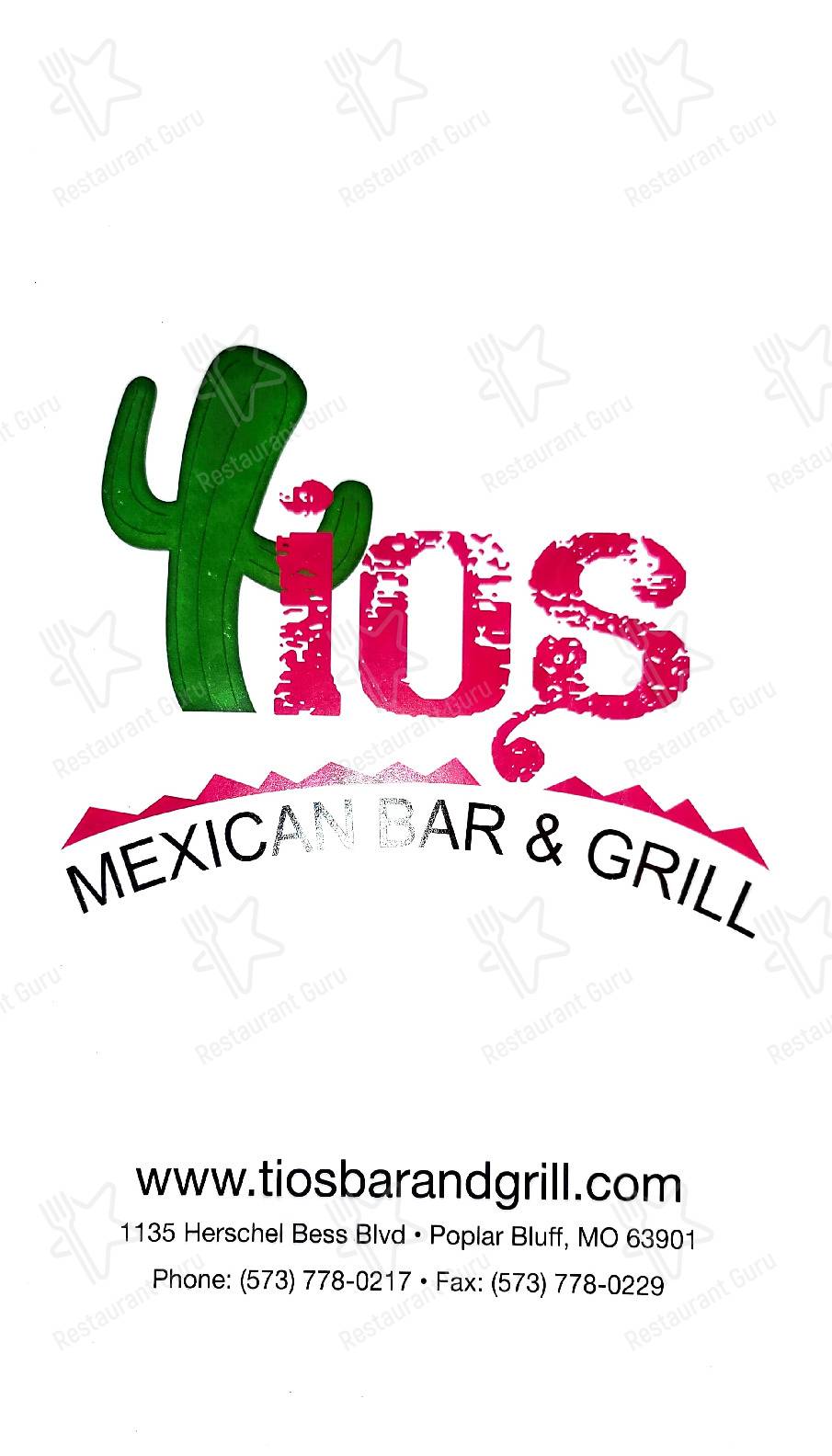 Menu at Tios Bar & Grill, Poplar Bluff