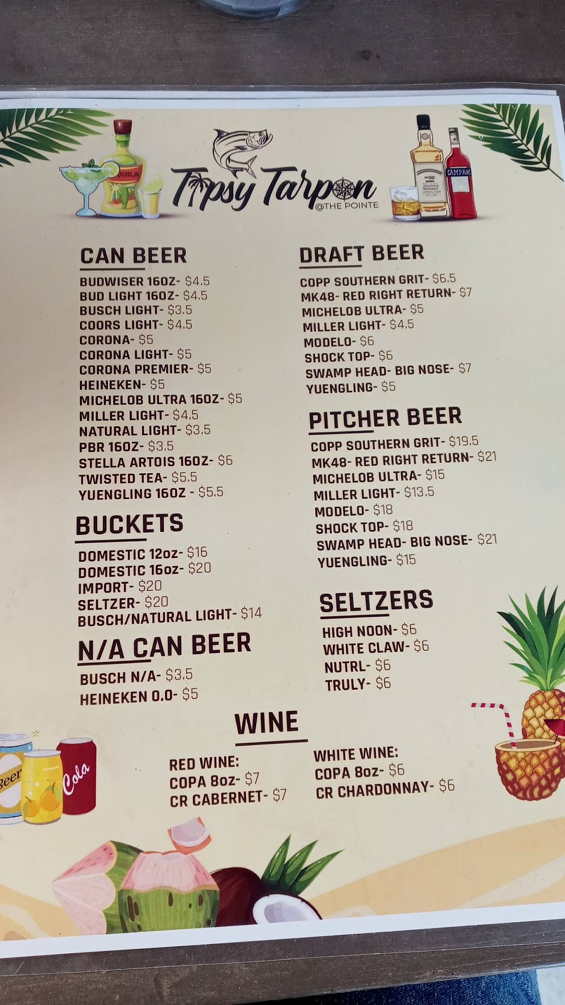 Menu at Tipsy Tarpon restaurant, Crystal River