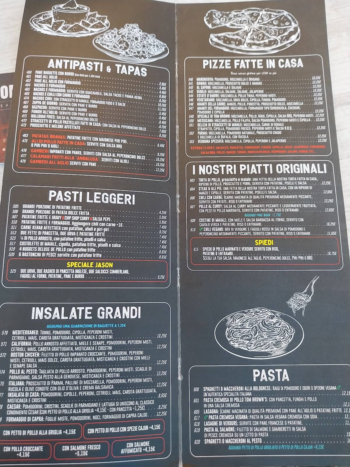 Menu at Tom Brown's pub & bar, Magaluf, Carrer Contralmirall Pou