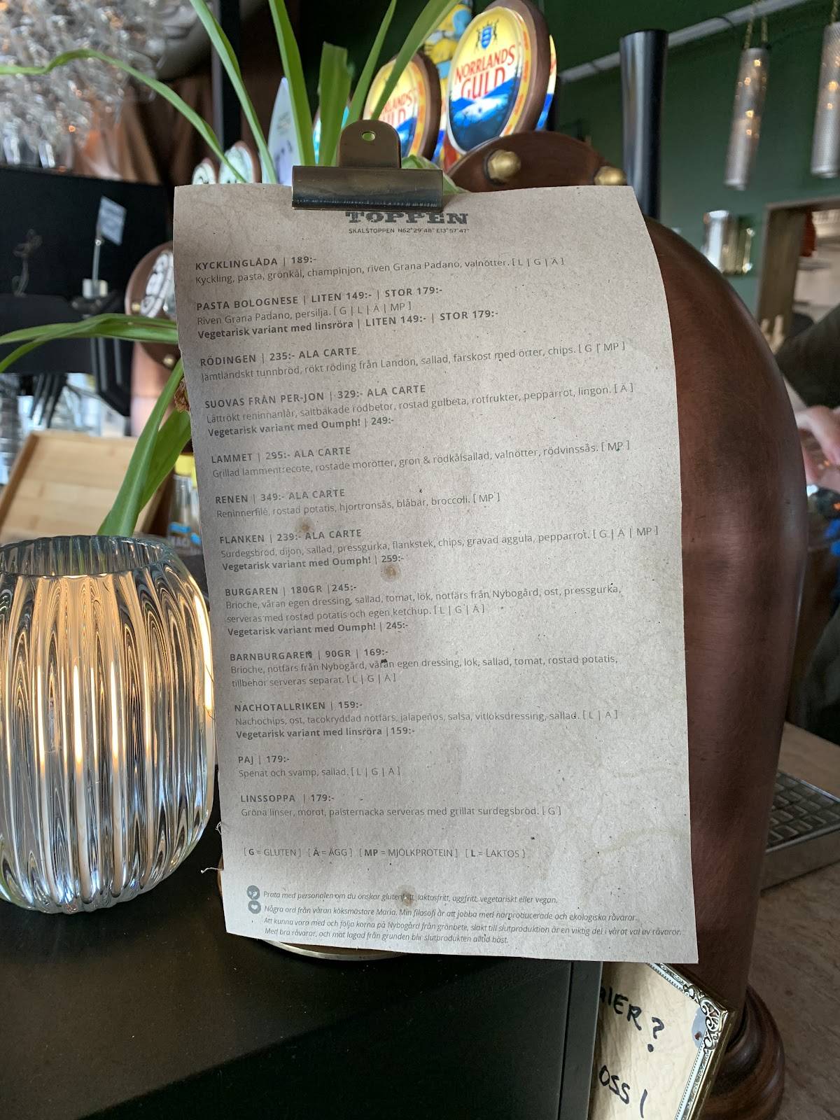 Carta del café Toppen, Vemdalsskalet, Vemdalsskalet Stöten 100