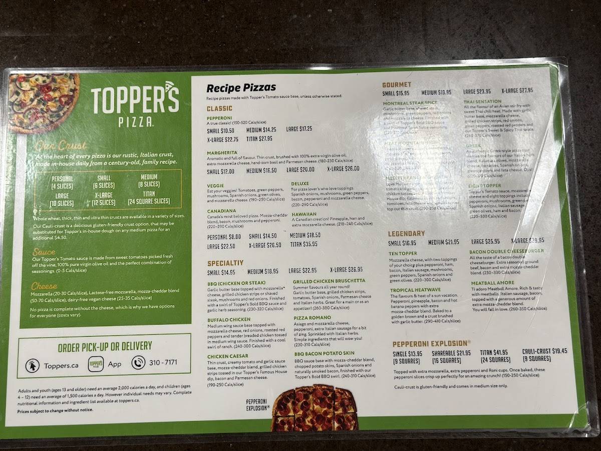 Menu at Topper's Pizza — Elliot Lake pizzeria, Elliot Lake