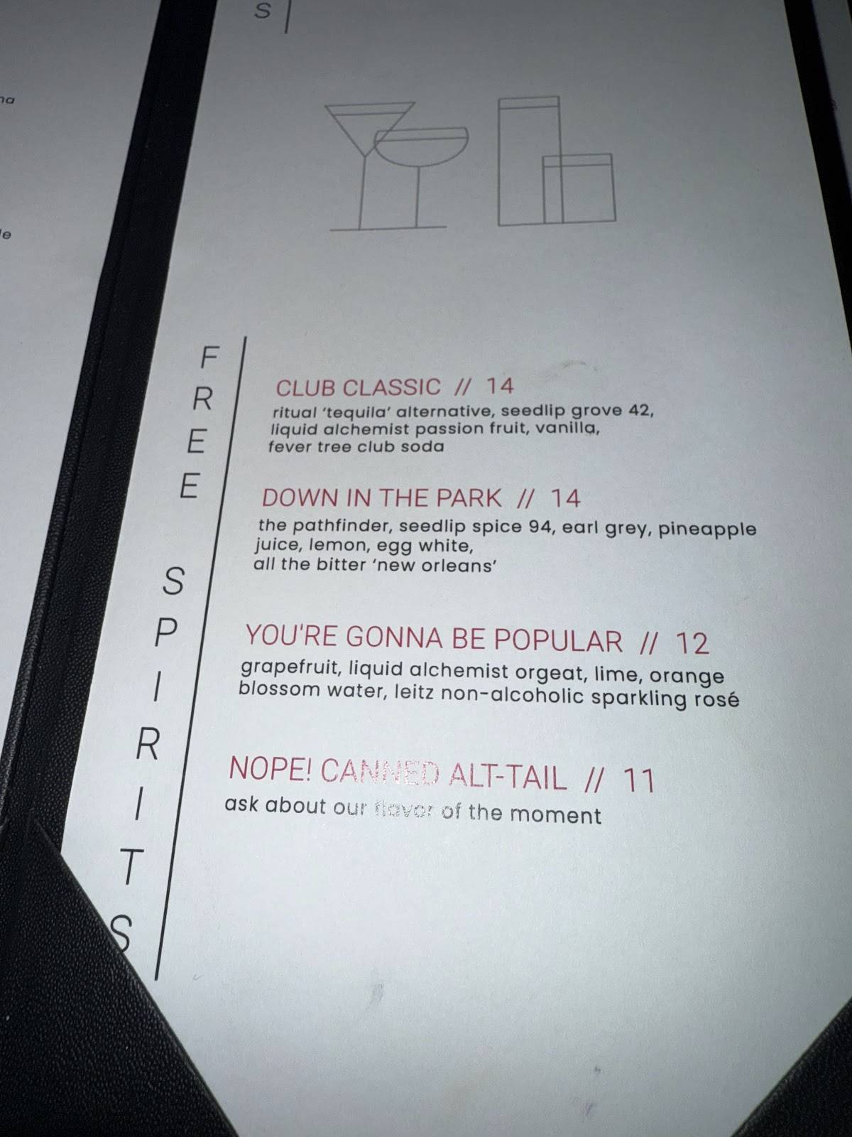 Menu at Topside restaurant, Baltimore, 101 W Monument St