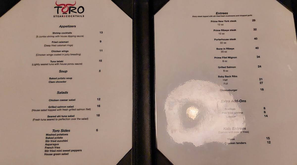 Menu at Toro Steak and Cocktails pub & bar, South Jordan