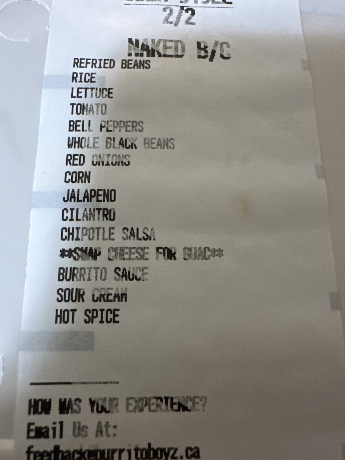 Menu at Burrito Boyz restaurant, Toronto, Ellesmere Rd