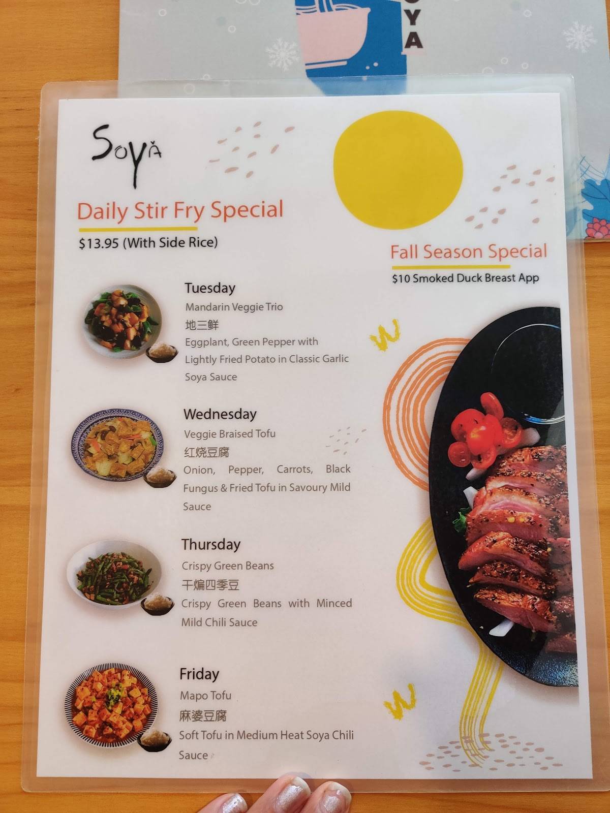 Carta del restaurante Soya Mandarin Kitchen, Toronto