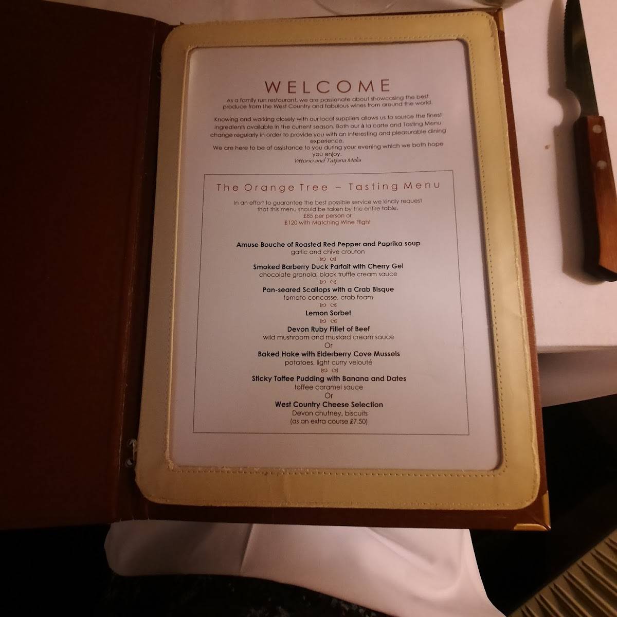 Menu at The Orange Tree Restaurant, Torquay