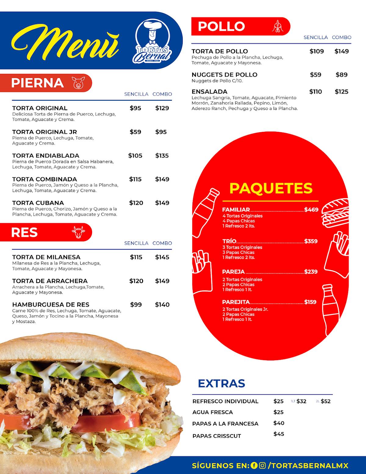 Carta del restaurante Tortas Bernal Mitras, Monterrey, Av. Simón ...