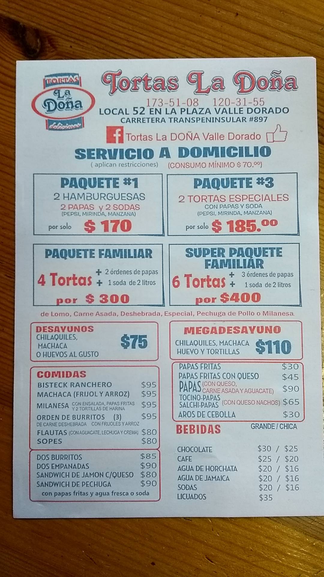 Carta del restaurante Tortas la Doña, Ensenada, México 1 897