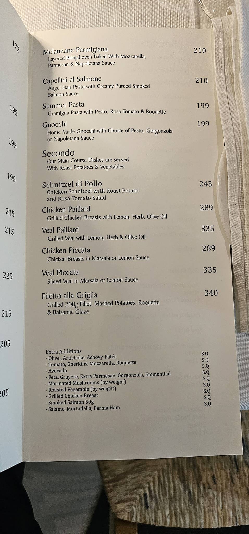 Menu at Tortellino d'Oro restaurant, Johannesburg, Oaklands Shopping Centre