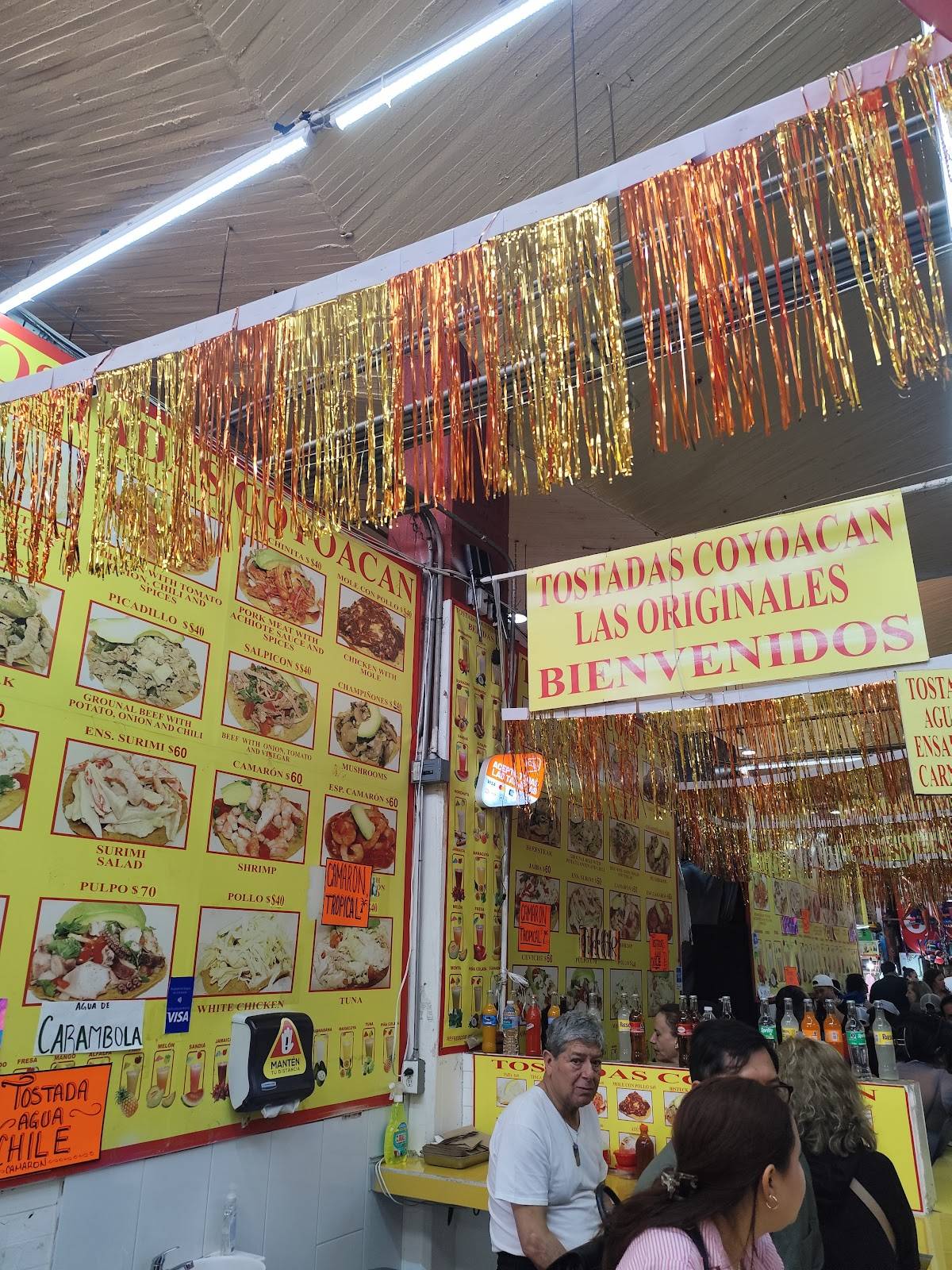 Menu at Tostadas restaurant, Mexico City, Mercado de Coyoacán