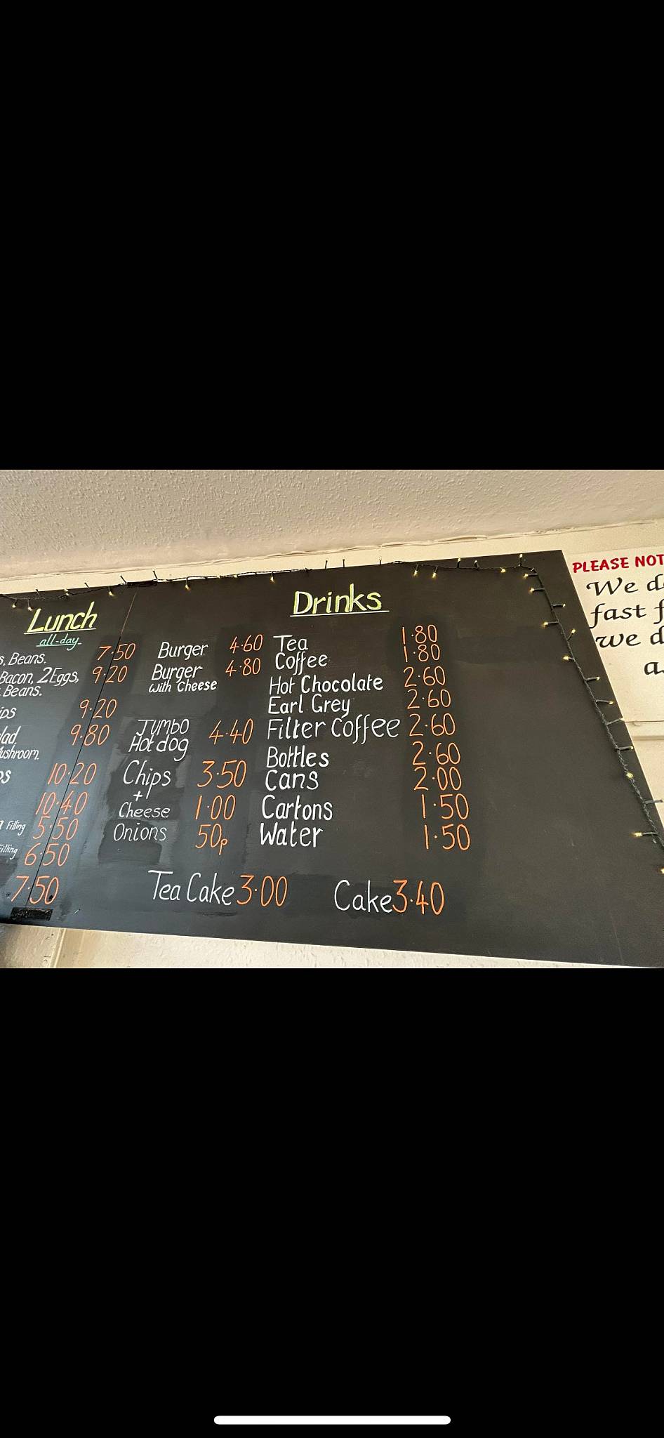 Menu at Touchdown cafe, Wellesbourne